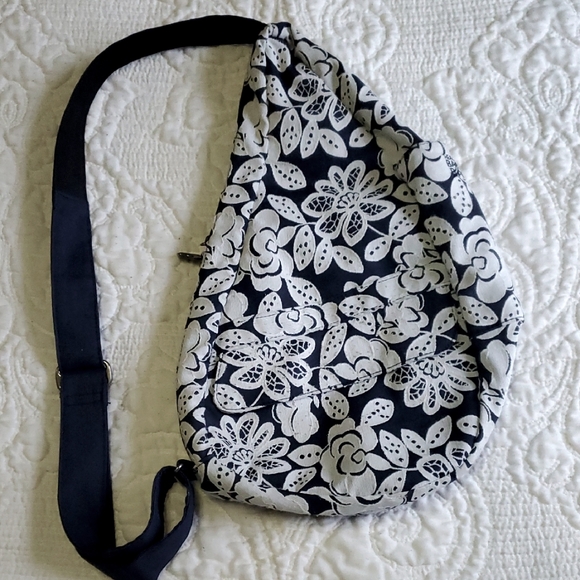 Ameribag | Bags | Ameribag Healthy Back Bag Navy White Floral Womens Sling Bag | Poshmark